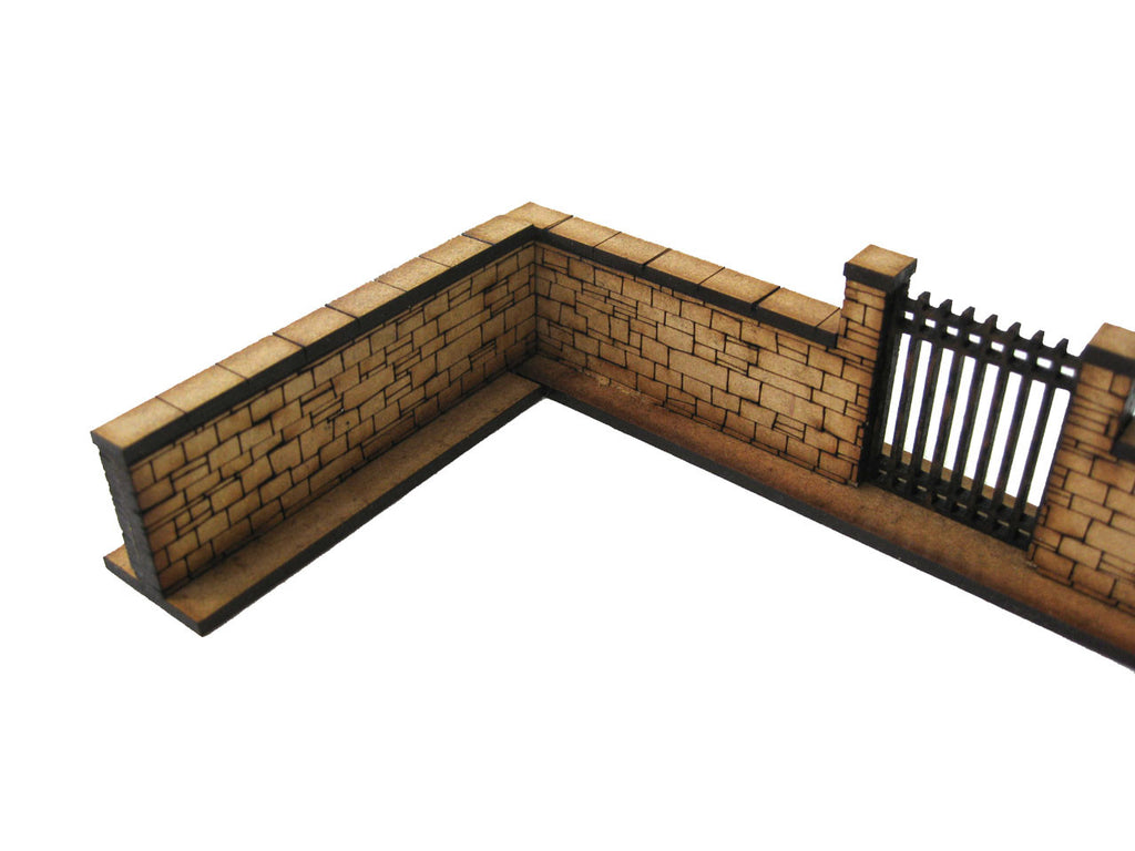 28mm 1:56 Stone Walls (1 x wrought iron gate section & 1 x straight pi ...