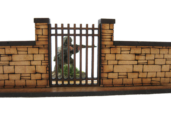 28mm 1:56 Stone Walls (1 x wrought iron gate section & 1 x straight pi ...